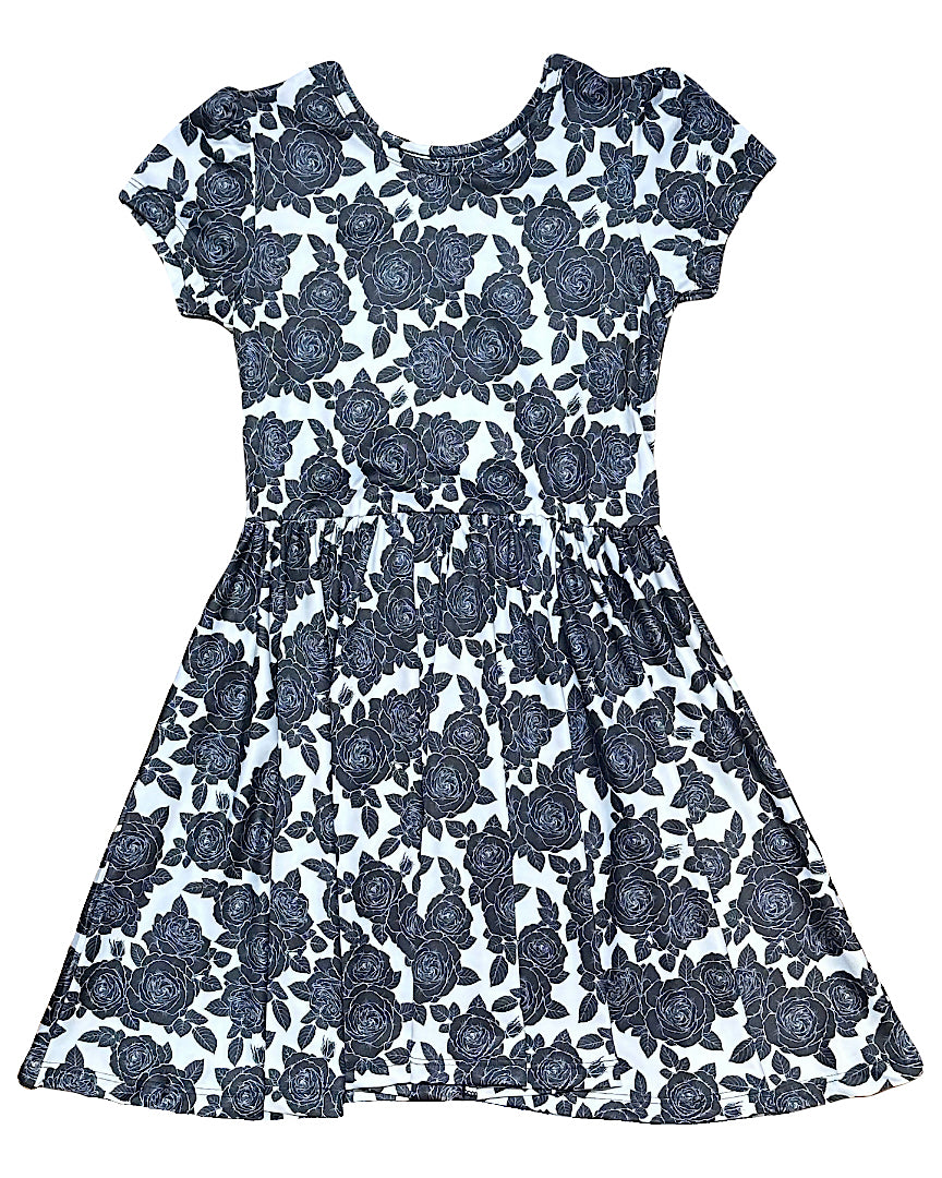 Midnight Roses Cap Sleeve Twirl Dress | Girls Floral Dress – DotDotSmile